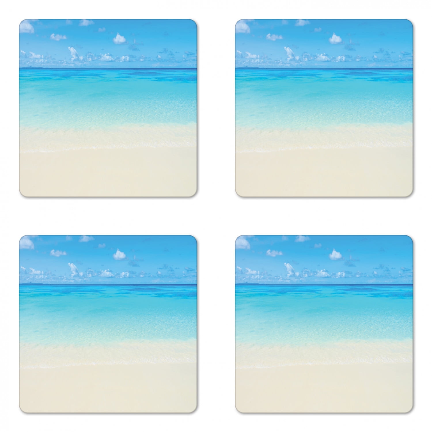 Ocean Coaster Set of 4, Paradise Coast in Tropical Caribbean Sea Sky ...