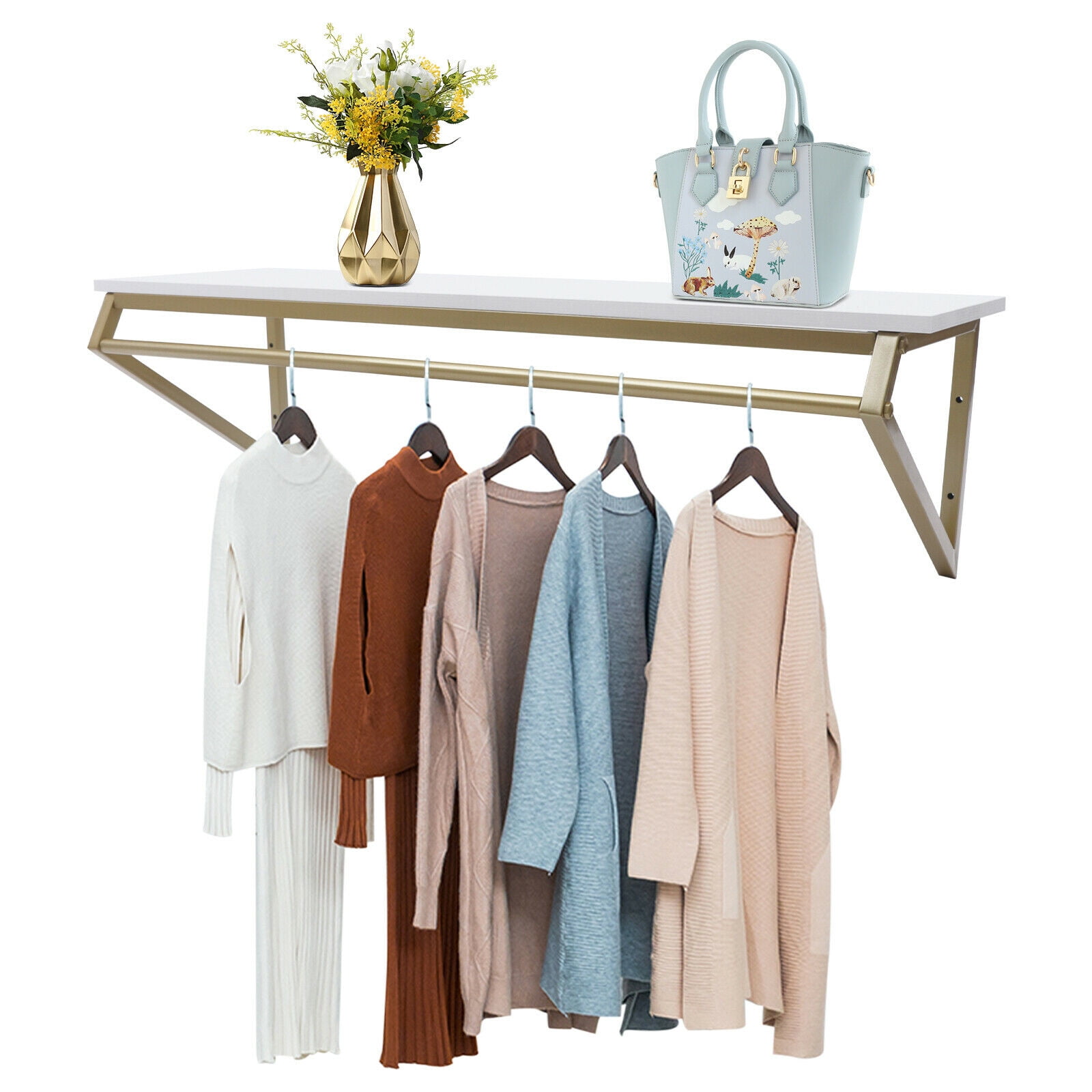 Wall Mount Clothes Rack Garment Stand Cloakroom Shelf White - Walmart.com