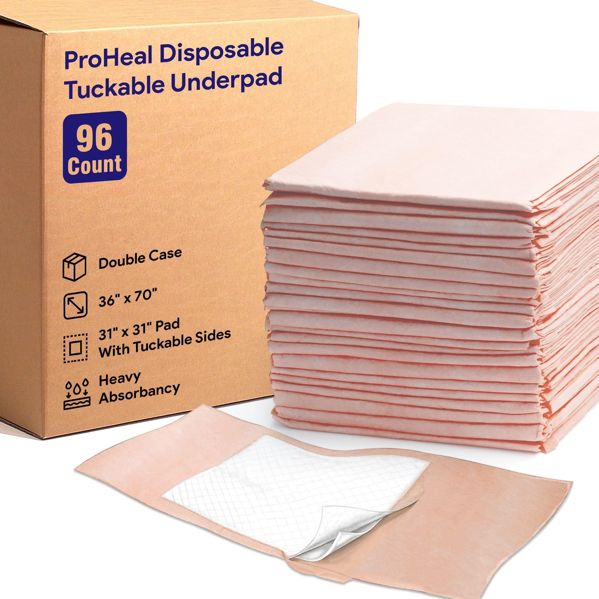 Proheal Disposable Heavy Absorbent Tuckable Underpads (96 Pack) 36" x ...