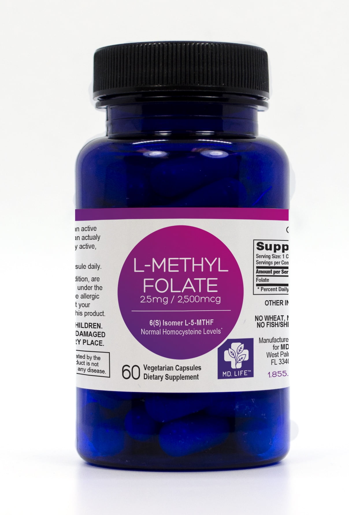 MD.Life 5-MTHF L-Methylfolate 2.5 MG 2500 mcg Active Folate 60 Capsules ...