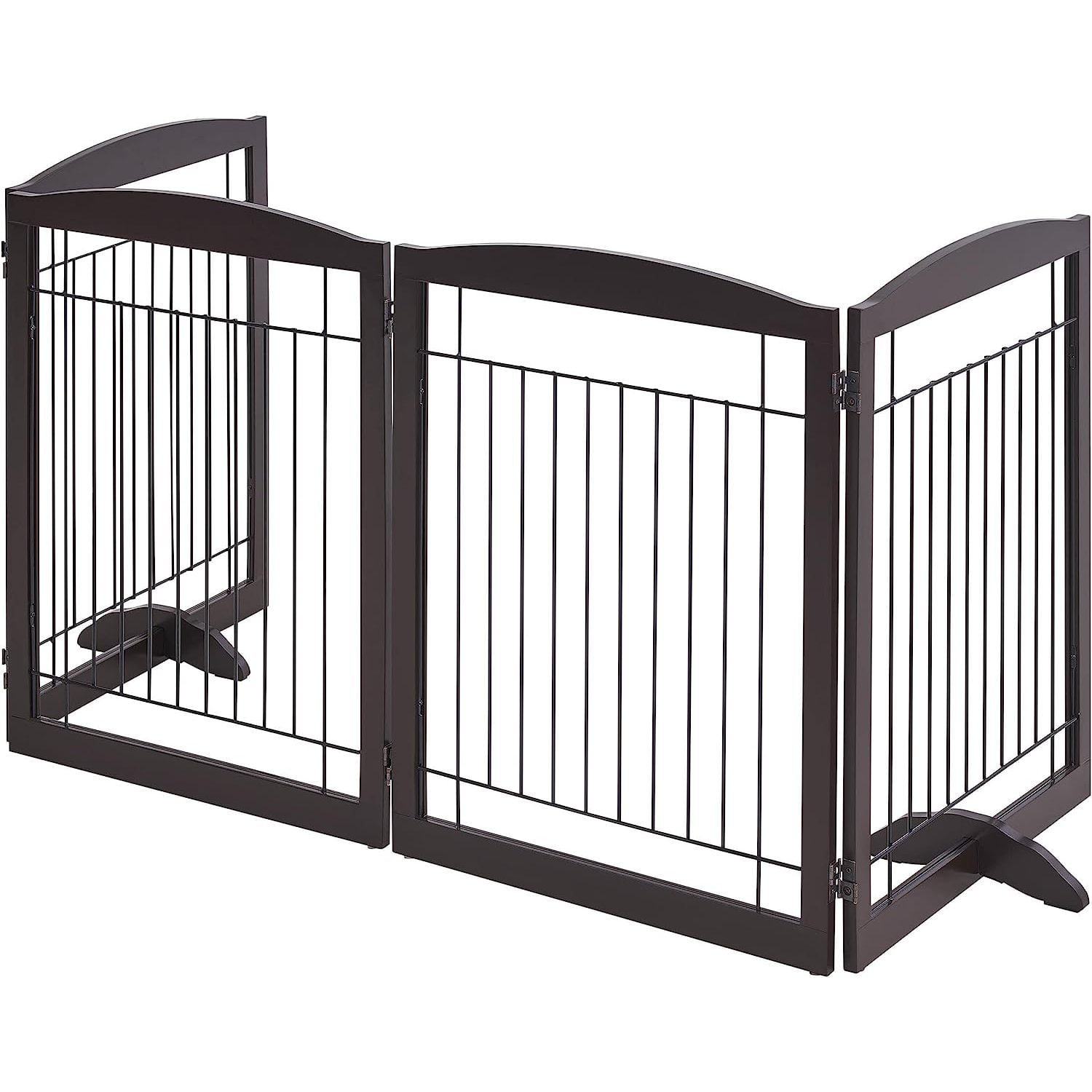 Bilot 32″ Wooden Pet Gate, Freestanding 4-Panel Safety Fence for Small ...