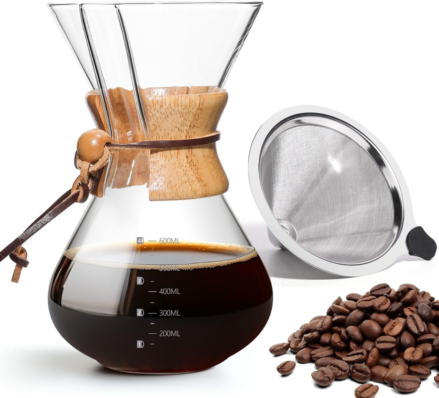 Yopinmall 25 OZ Pour Over Coffee Maker, 6 Cup Borosilicate Glass Drip ...