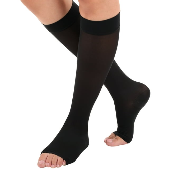Made in USA - Unisex Compression Socks 15-20 mmHg - Black Open Toe, X ...