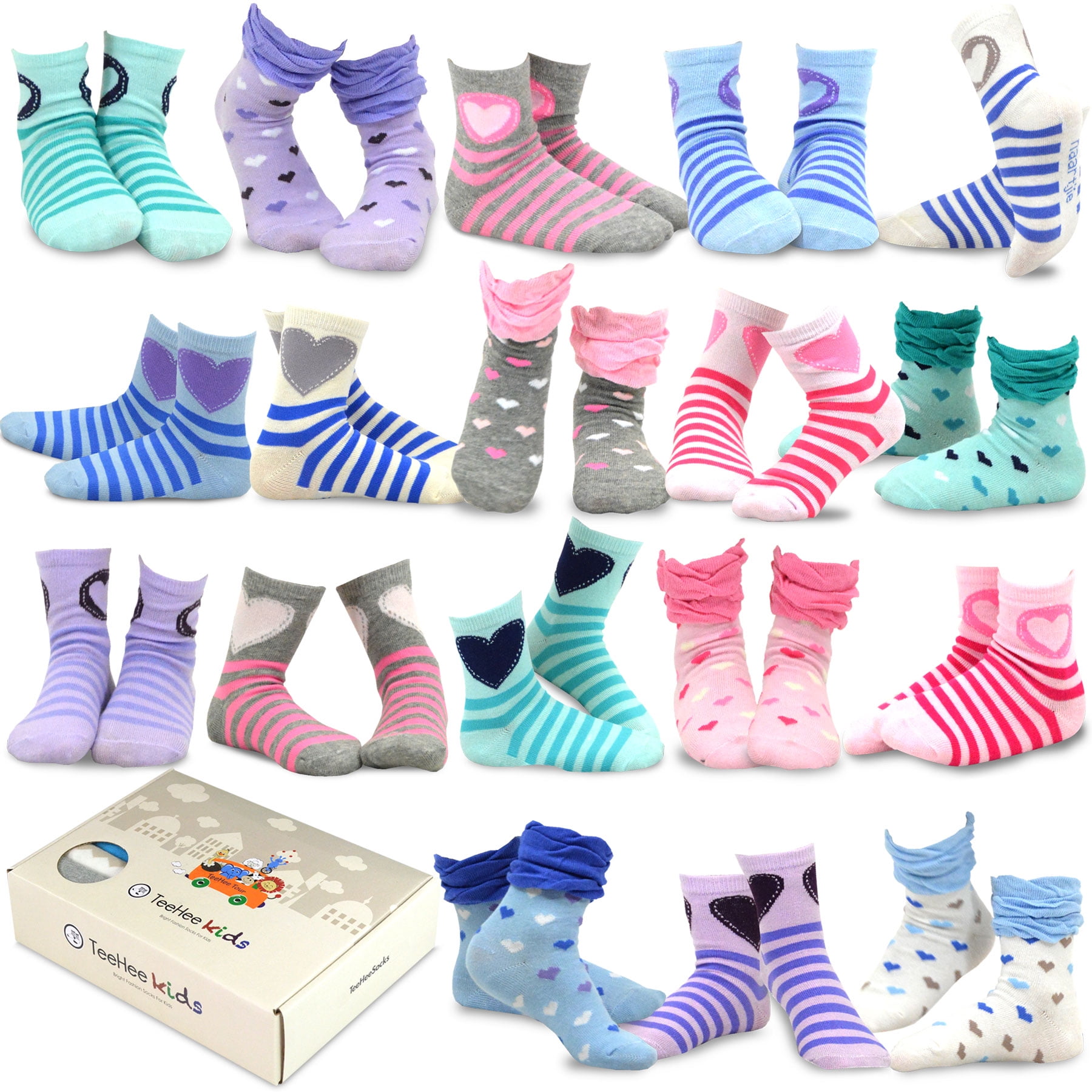 TeeHee Girls Toddler Kids Socks Cute and Fun Cotton Crew Socks 18 Pair ...