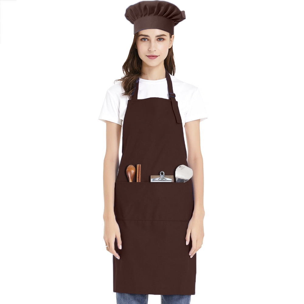 Toptie Cotton Canvas Adjustable Apron Chef Hat Set for Men and Women ...