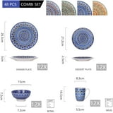 Vancasso, Series Mandala, 48 Piece Porcelain Dinnerware Set, Boho Blue ...