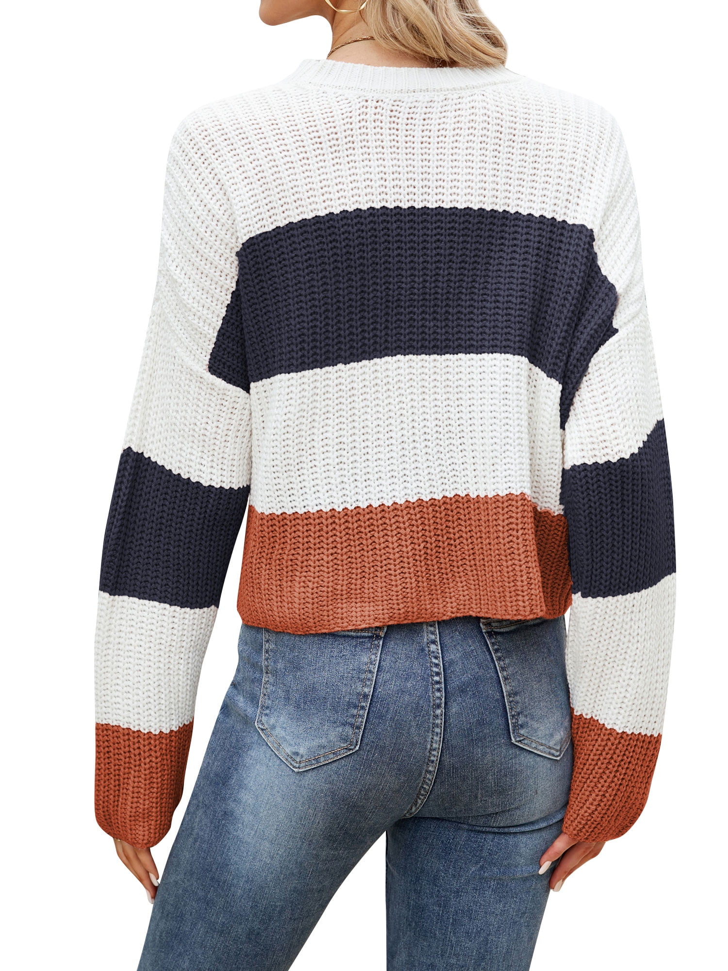 ZXSXSY Women Colorblock Stripe Crew Neck Long Sleeve Knitted ZXSXSY Women Colorblock Stripe Crew Neck Long Sleeve Knitted