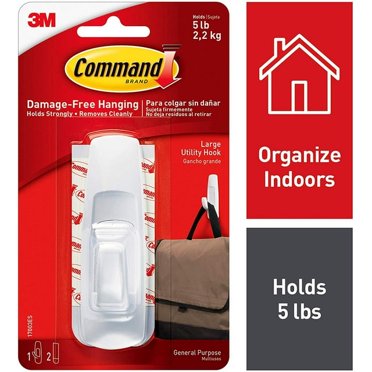 3M Command Large Utility Hooks, White, 12 Hooks, 18 Adhesive Strips ...
