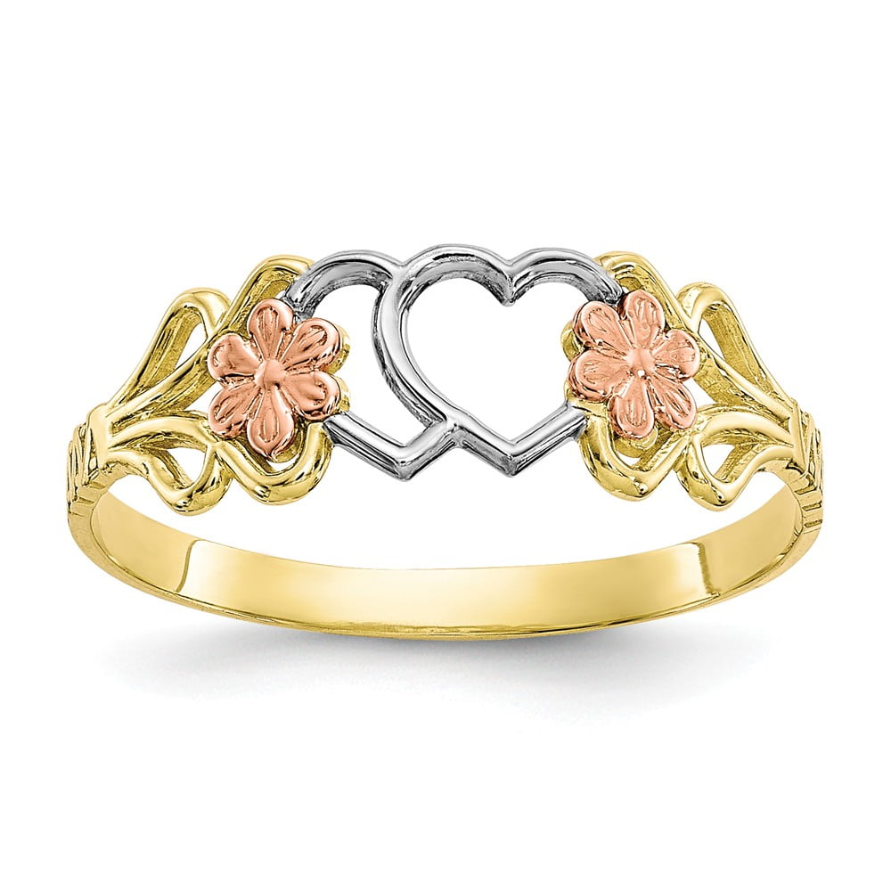Solid 10k Yellow Gold Two Toned Double Heart Ring Band Size 5 - Walmart.com