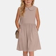Bovxnpu Girls Dresses Summer Outfits Solid Sleeveless Collar Linen ...