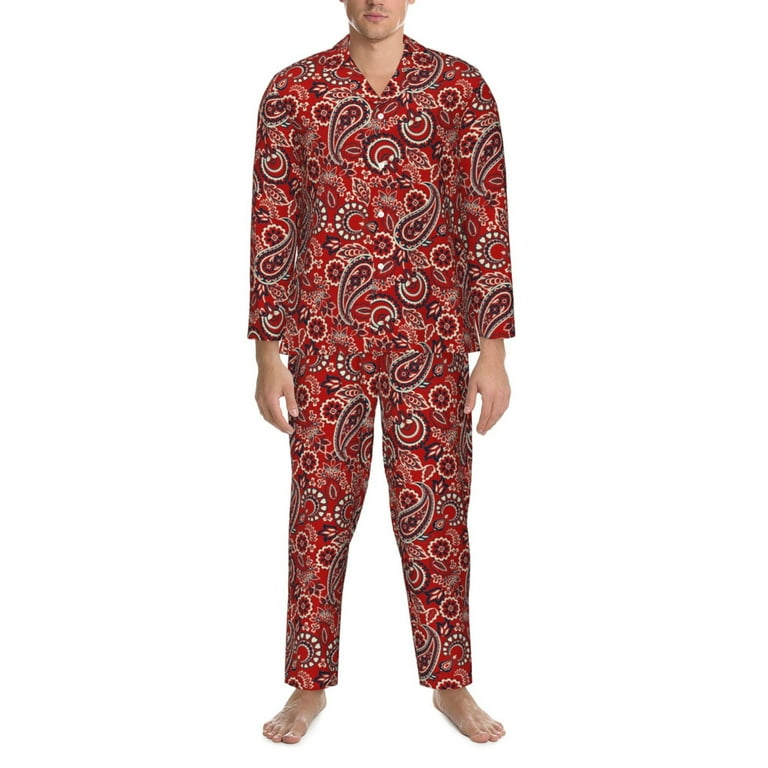 Zeuib Vintage Red Paisley Print Men's Long-Sleeved Pajama Zeuib Vintage Red Paisley Print Men's Long-Sleeved Pajama