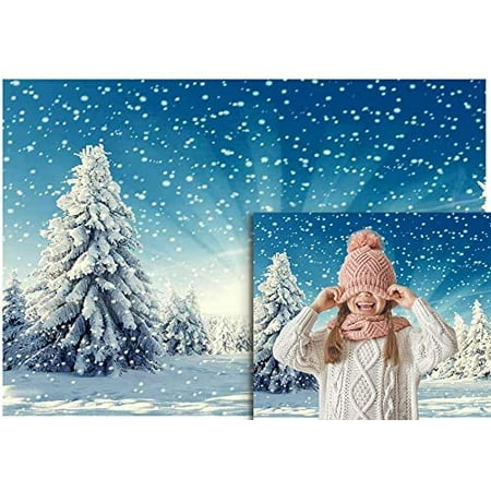 7x5ft Snow Wonderland Pine Tree Backdrop Christmas Winter White Snowflake Forest Photography ...