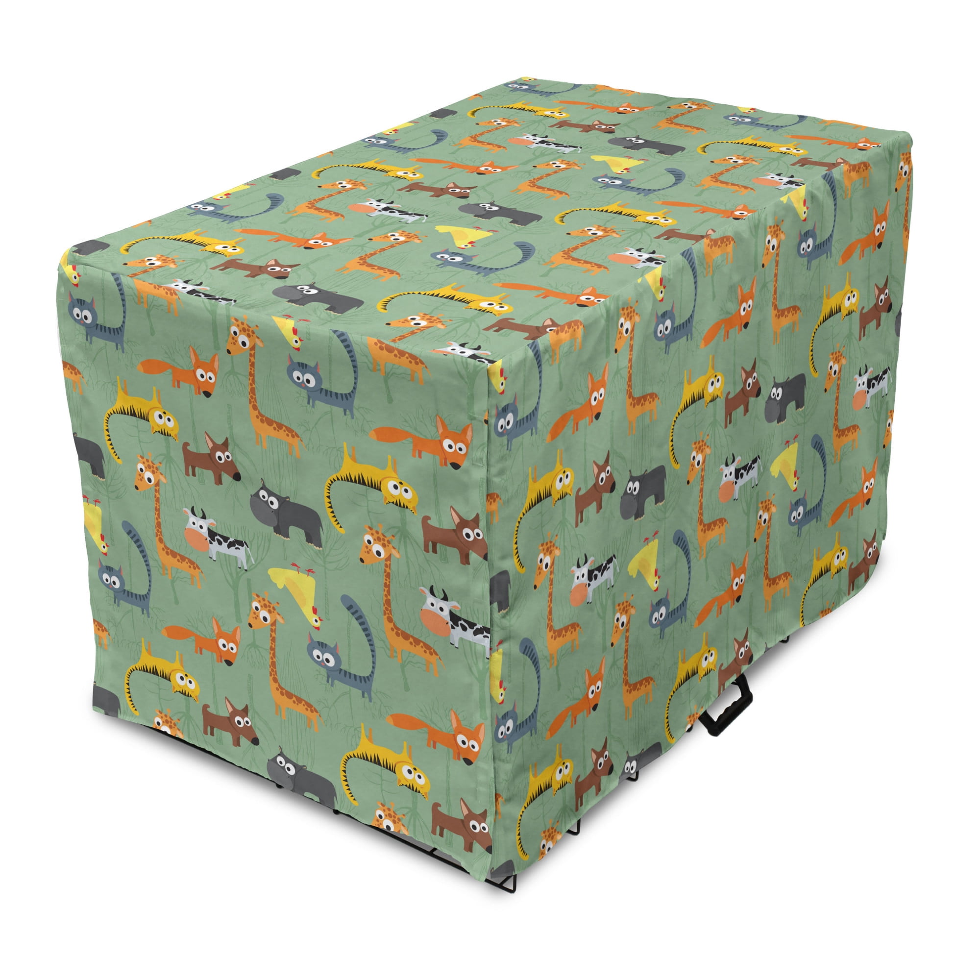 Cartoon Dog Crate Cover, Animals Cat Fox Giraffe Cow Repetitive, Easy ...