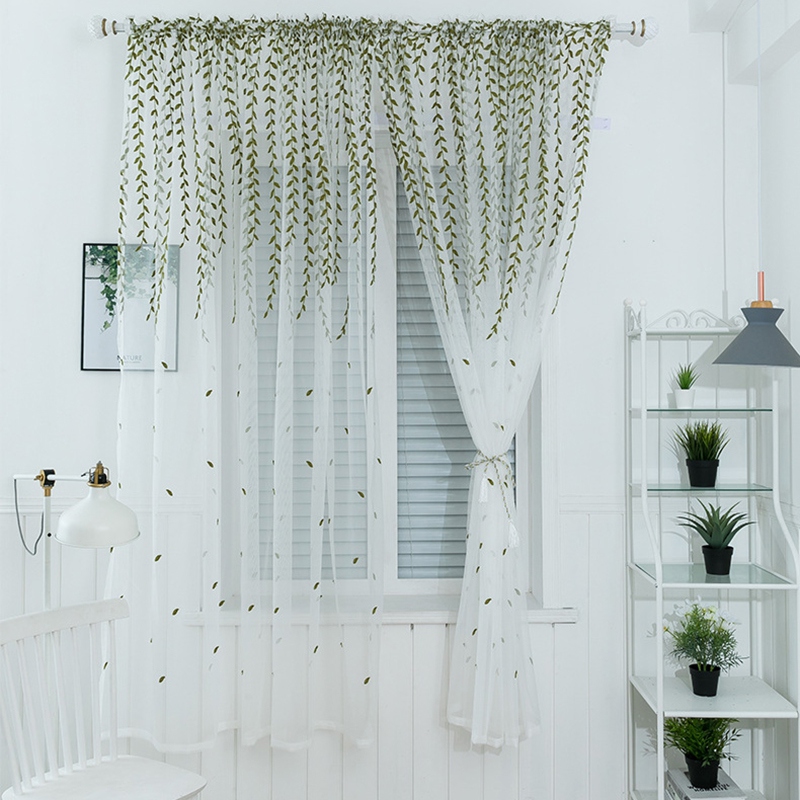 Home Window Decor Curtain Voile Valance Leaves Embroidered Sheer Tulle ...