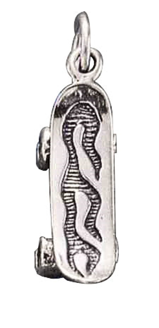 Sterling Silver 20" .8mm Box Chain 3D Flaming Skateboard Pendant ...