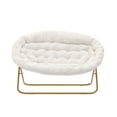 Emma + Oliver Folding Double Saucer Chair in Ivory Faux Shearling with ...