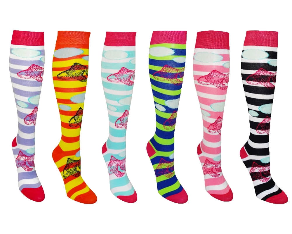 6 Pairs Women's Fancy Design Multi Colorful Patterned Knee High Socks ...
