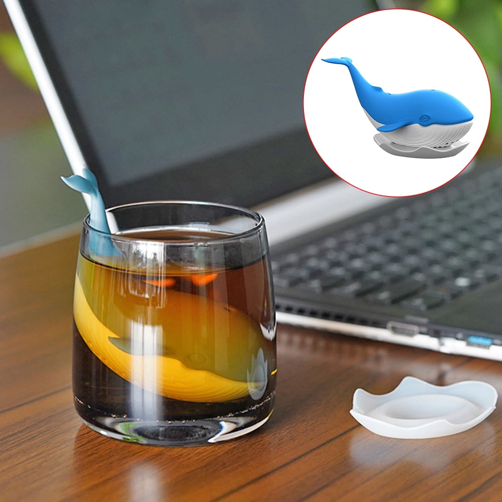 Tea Infuser Whale Design - Silicone Handle Stainless Steel Strainer Drip Tray Included - Loose ...