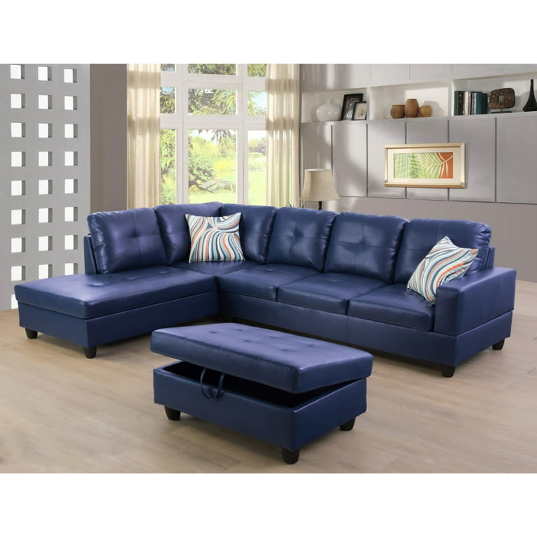 Blue Leather Sofa Set Cabinets Matttroy