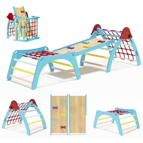 OLAKIDS Wooden Playset - 5 in 1 Climbing Triangle, Children's Equipment ...