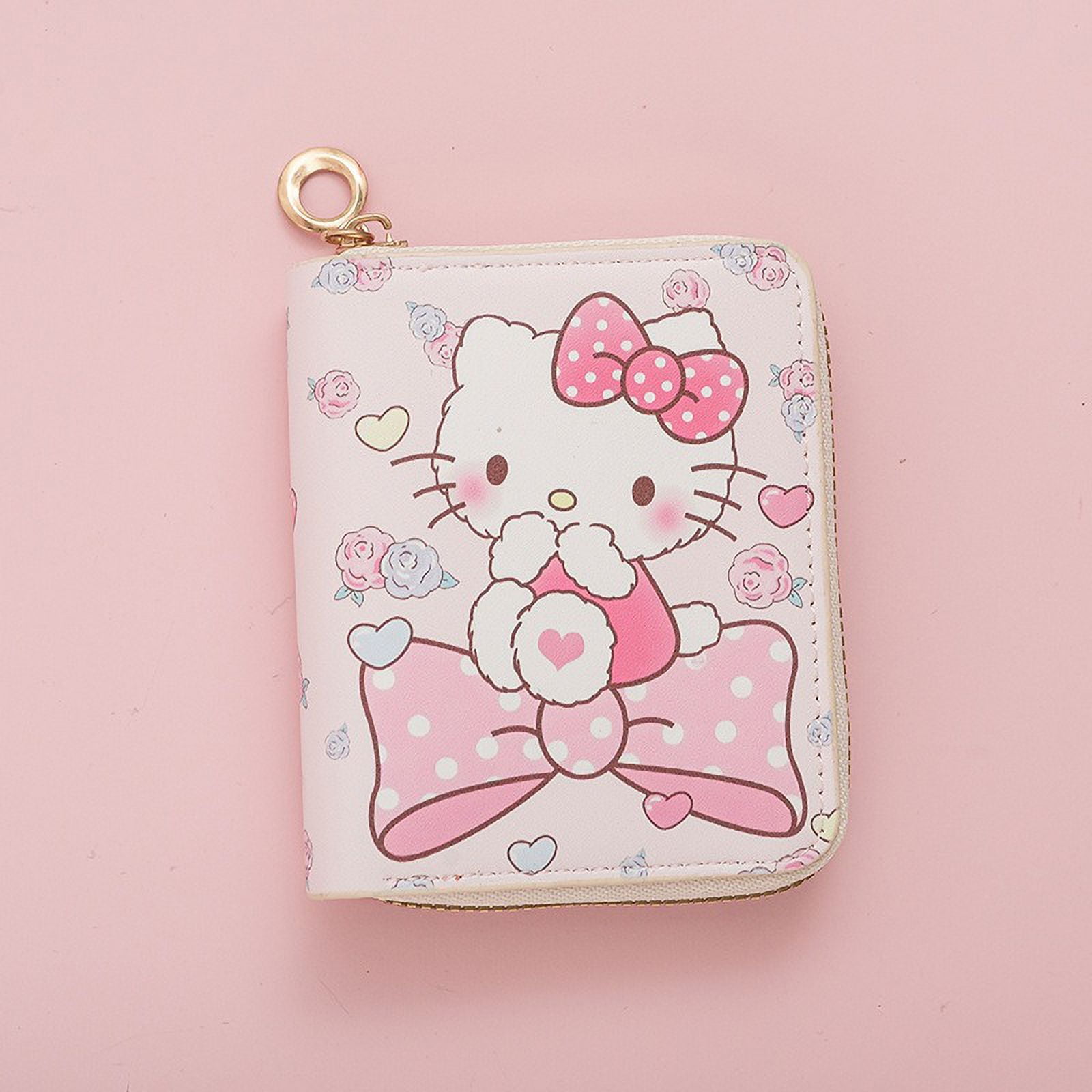 Sanrio-monedero de Hello Kitty para mujer, cartera corta de dibujos animados, Mini cremallera ...