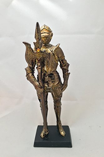 7" Tall Medieval Knight Statue Figurine Silver Suit of Armor with Stand ...