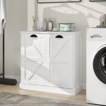 HOMCOM Tilt Out Laundry Hamper Cabinet with 2 Baskets and 2 Drawers ...