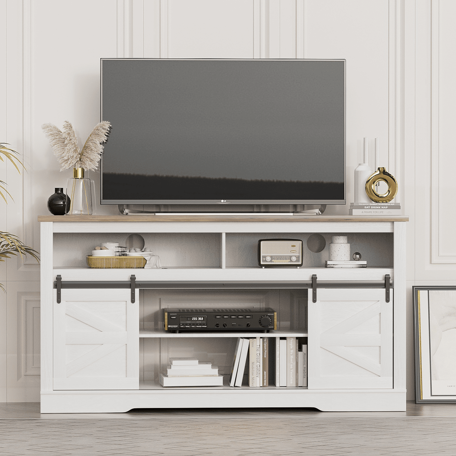 Whitewash farmhouse tv stand store