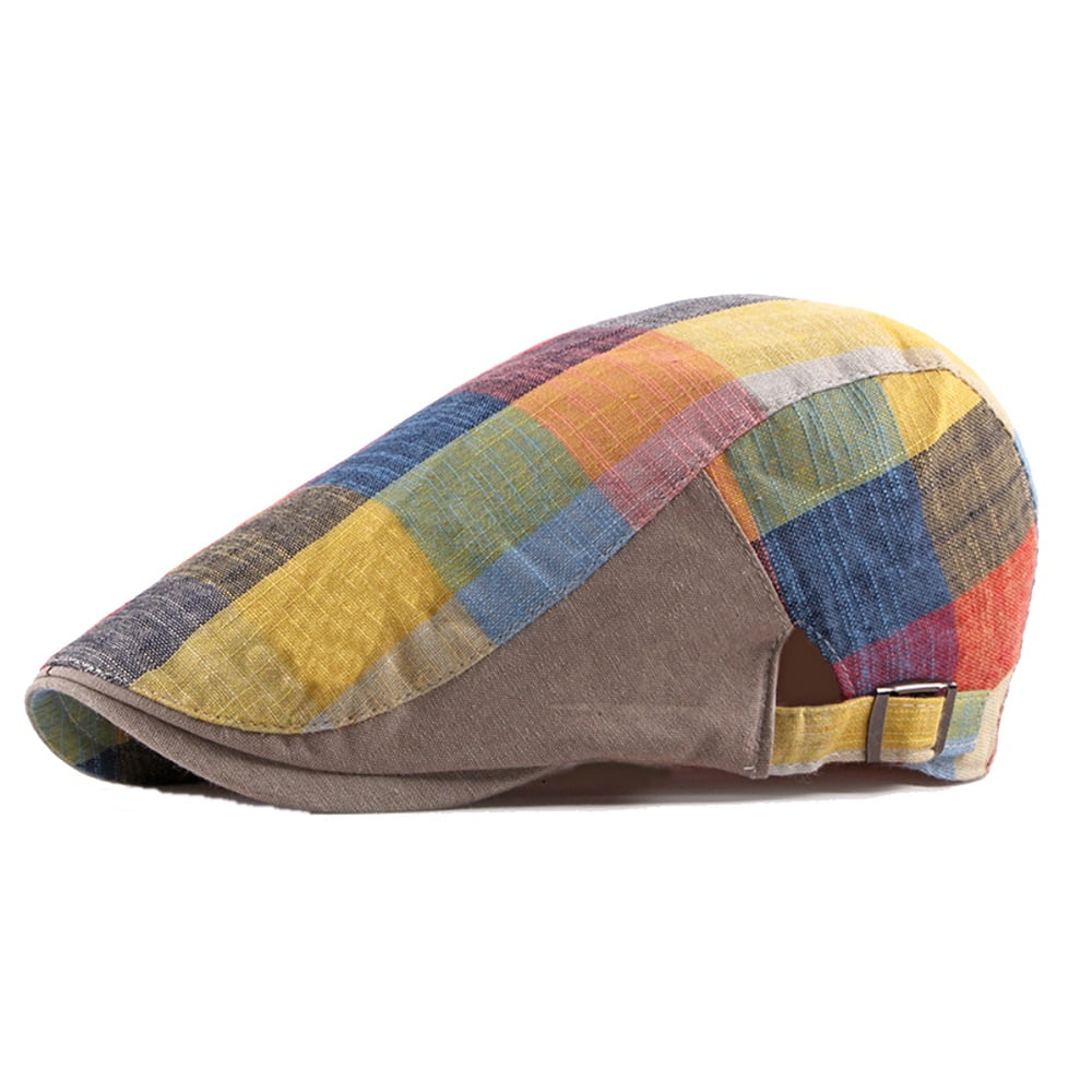WITHMOONS Colorful Newsboy Flat Cap Cotton Check Plaid Cabbie Gatsby ...