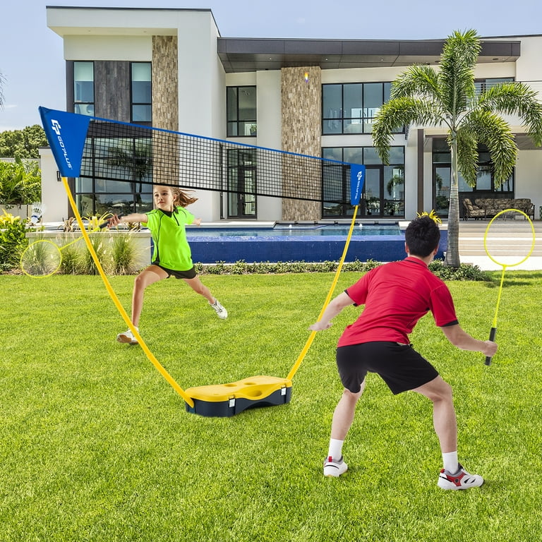 Costway Portable Badminton Set with 2 Shuttlecocks Badminton Rackets Outdoor Sport Game Set