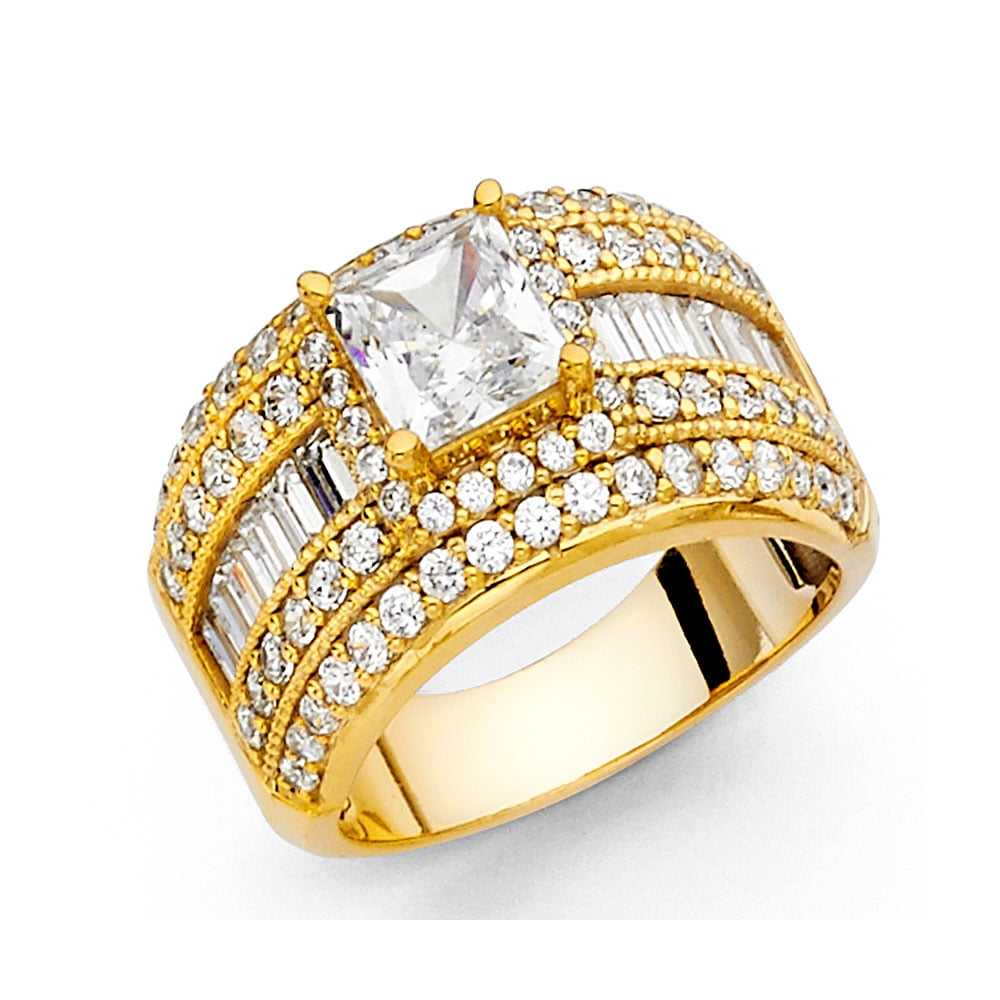FB Jewels - FB Jewels 14K Yellow Gold Cubic Zirconia CZ Engagement Ring ...