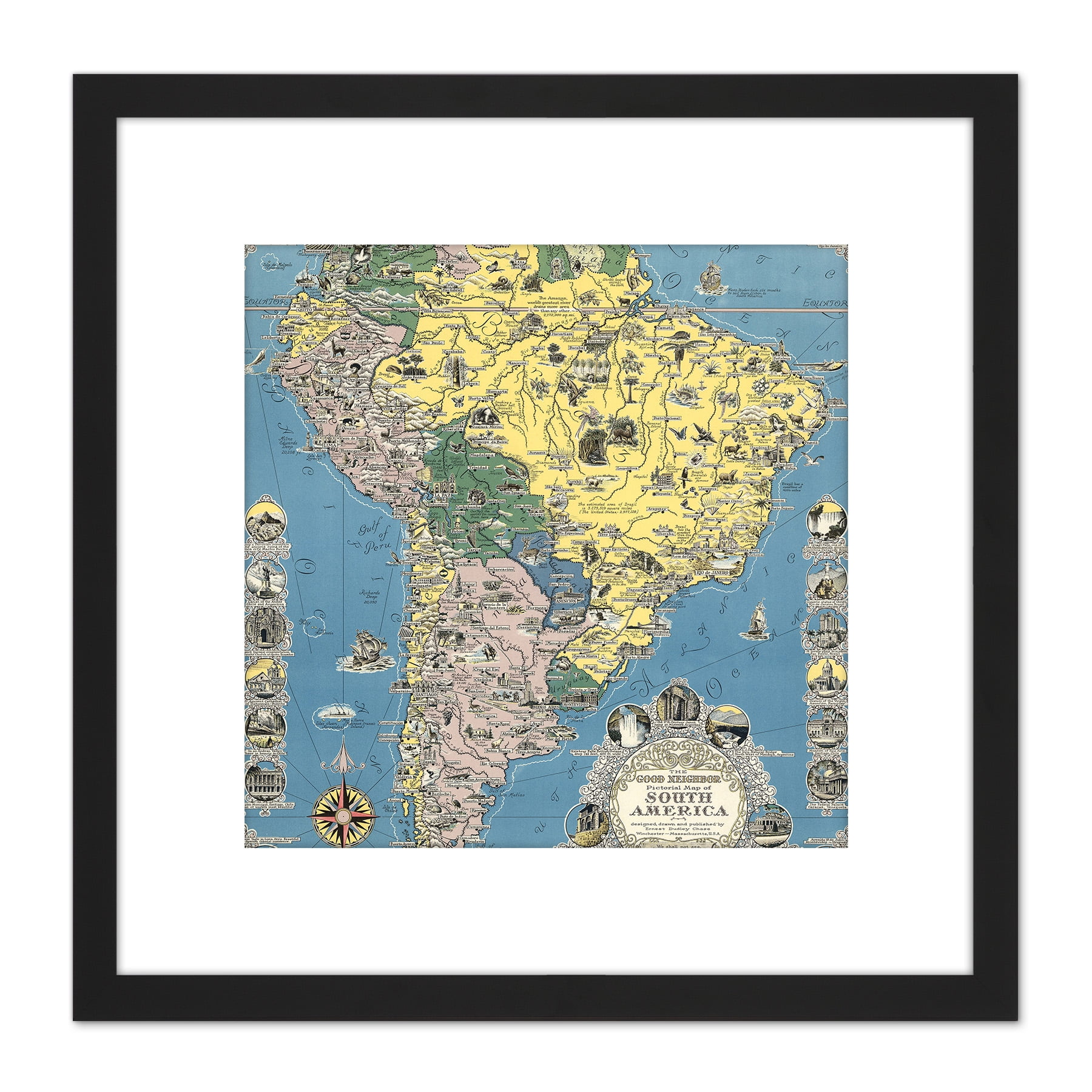 1942 Ernest Dudley Chase Good Neighbor Map South America 8X8 Inch ...