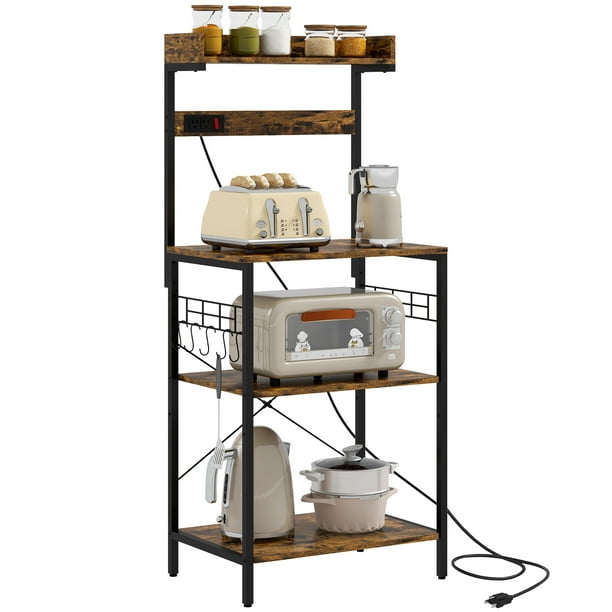HOMCOM Kitchen Bakers Rack with Power Outlet, Adjustable Shelves and ...