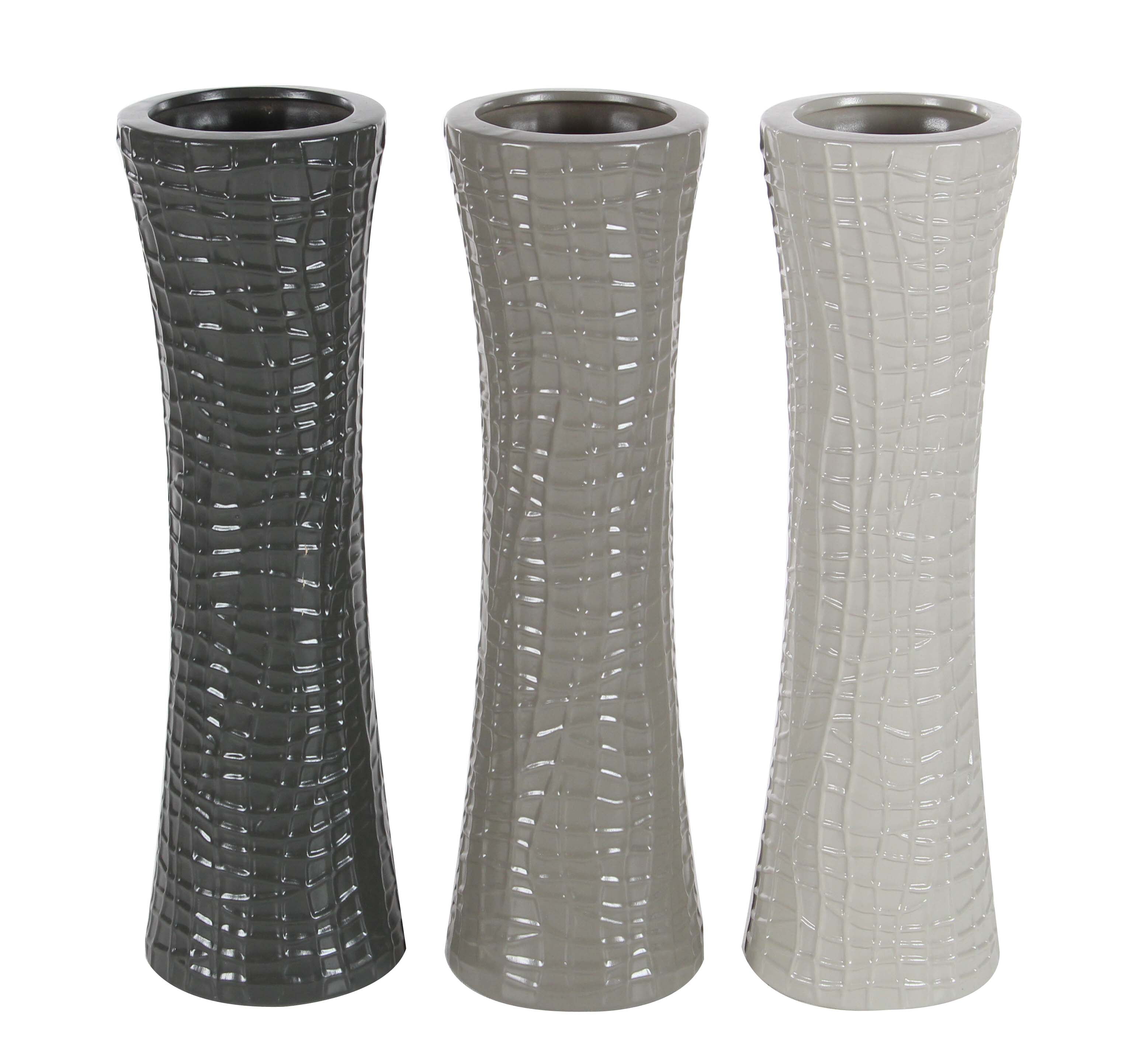 Decmode Set of 3 contemporary 18 inch wavy cross-hatched ceramic vases ...