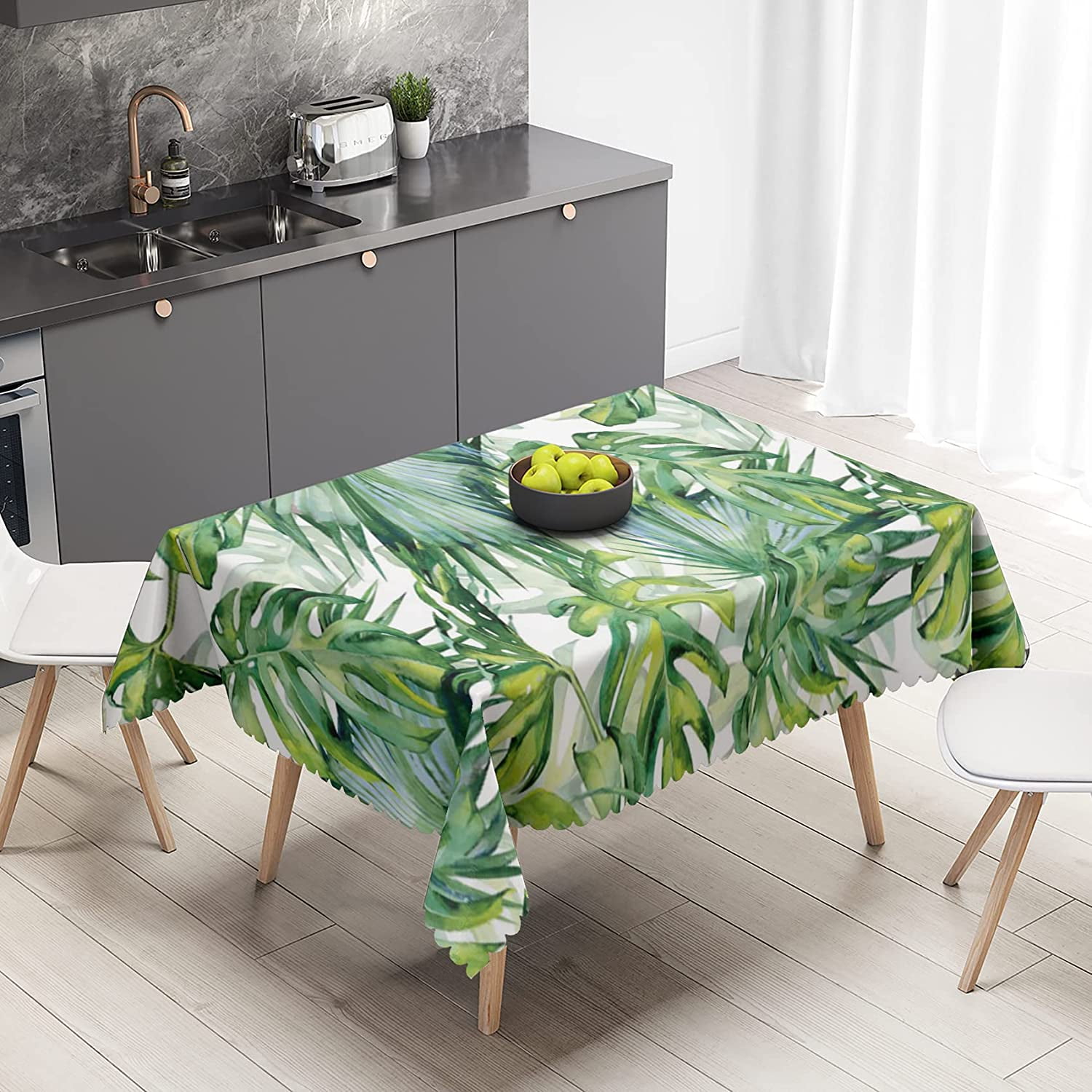 Green Leaves Tablecloth Tropical Palm Leaf Table Cloth Hawaiian Jungle ...