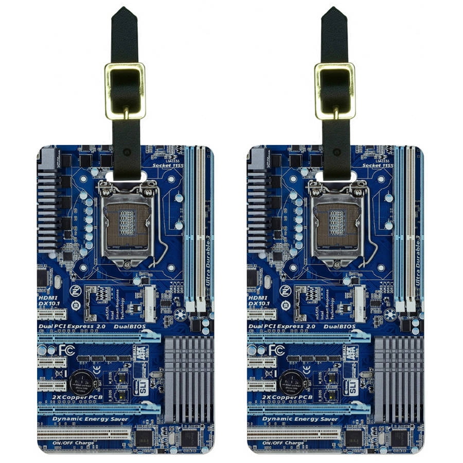 Blue Computer Motherboard Processor CPU Memory Luggage Tags ID, Set of ...
