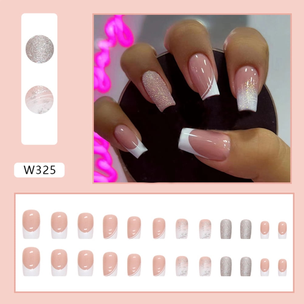 Medium Square Flash False Nails with Flash Powder Decorations Nail ...