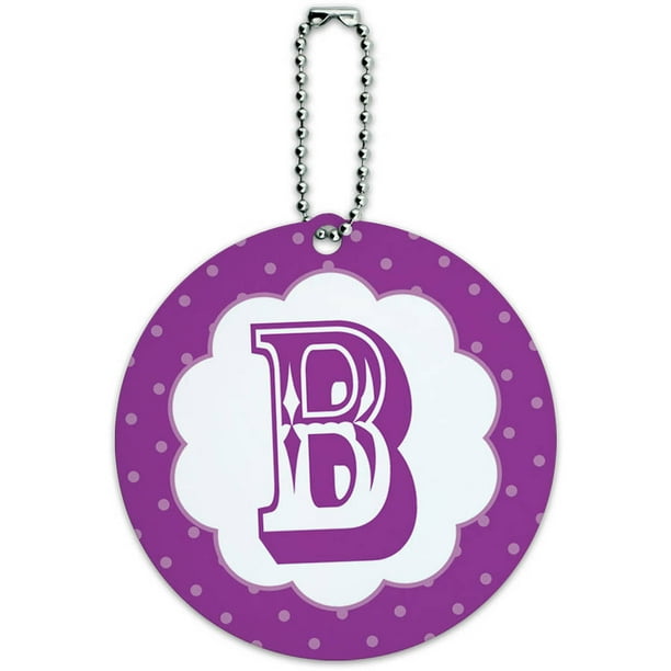 Letter B Initial Flower Purple Round Luggage ID Tag Card for Suitcase ...