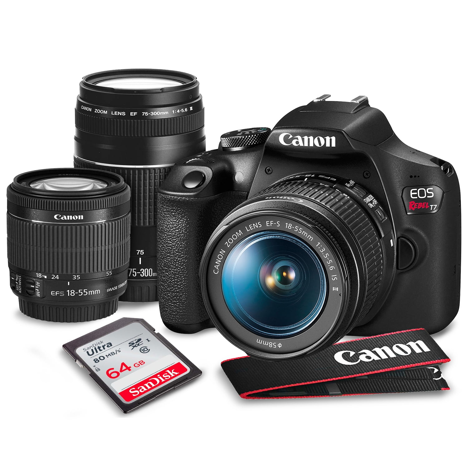 Canon T7 EOS Rebel DSLR Camera with 18-55mm and 75-300mm Lenses Kit ...