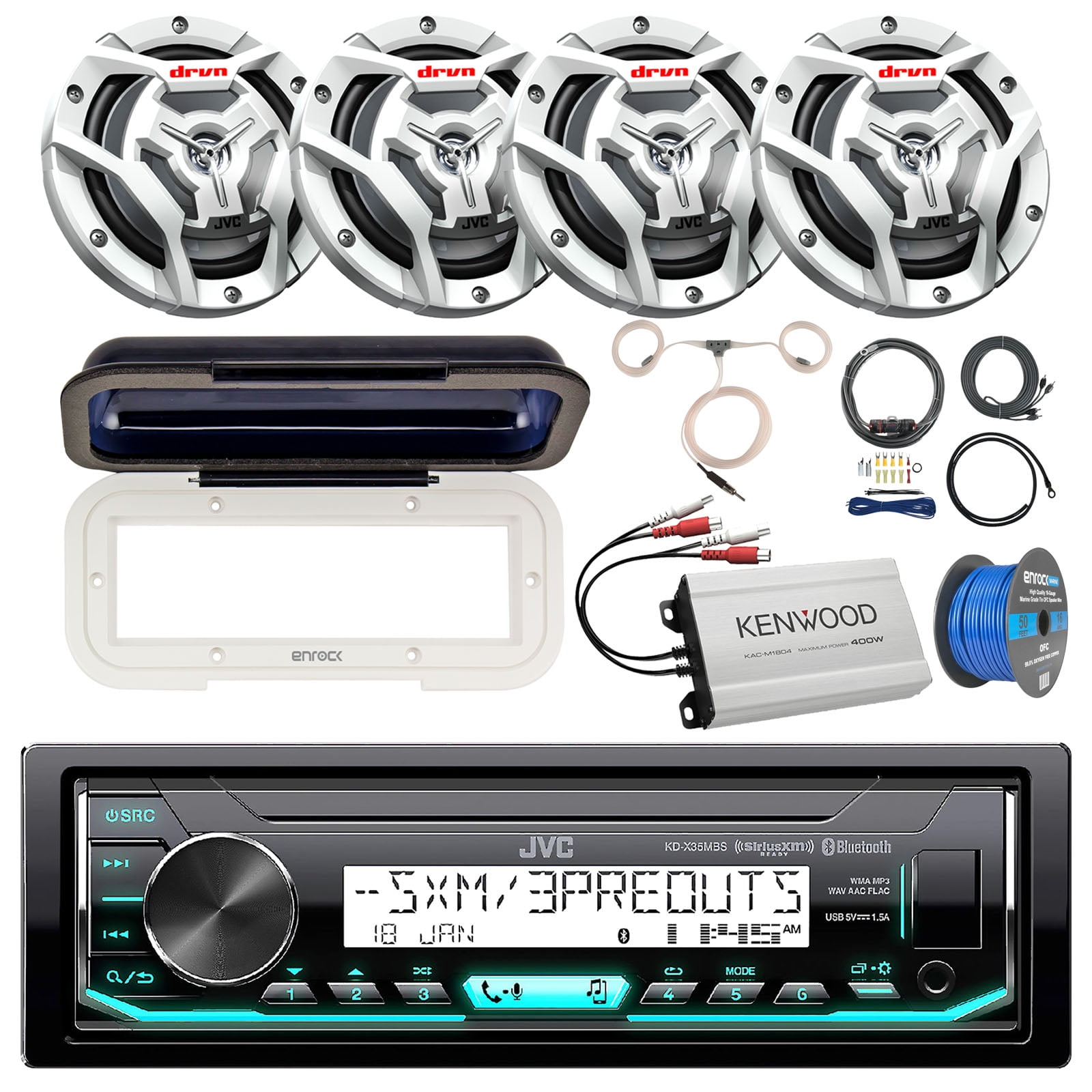 Pontoon Boat Audio Package: JVC KD-X35MBS Marine AM/FM Bluetooth ...