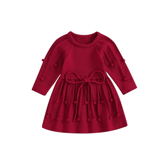 Bagilaanoe Toddler Baby Girl Sweater Dress Long Sleeve Knit A-line Dresses 1T 2T 3T 4T 5T 6T ...