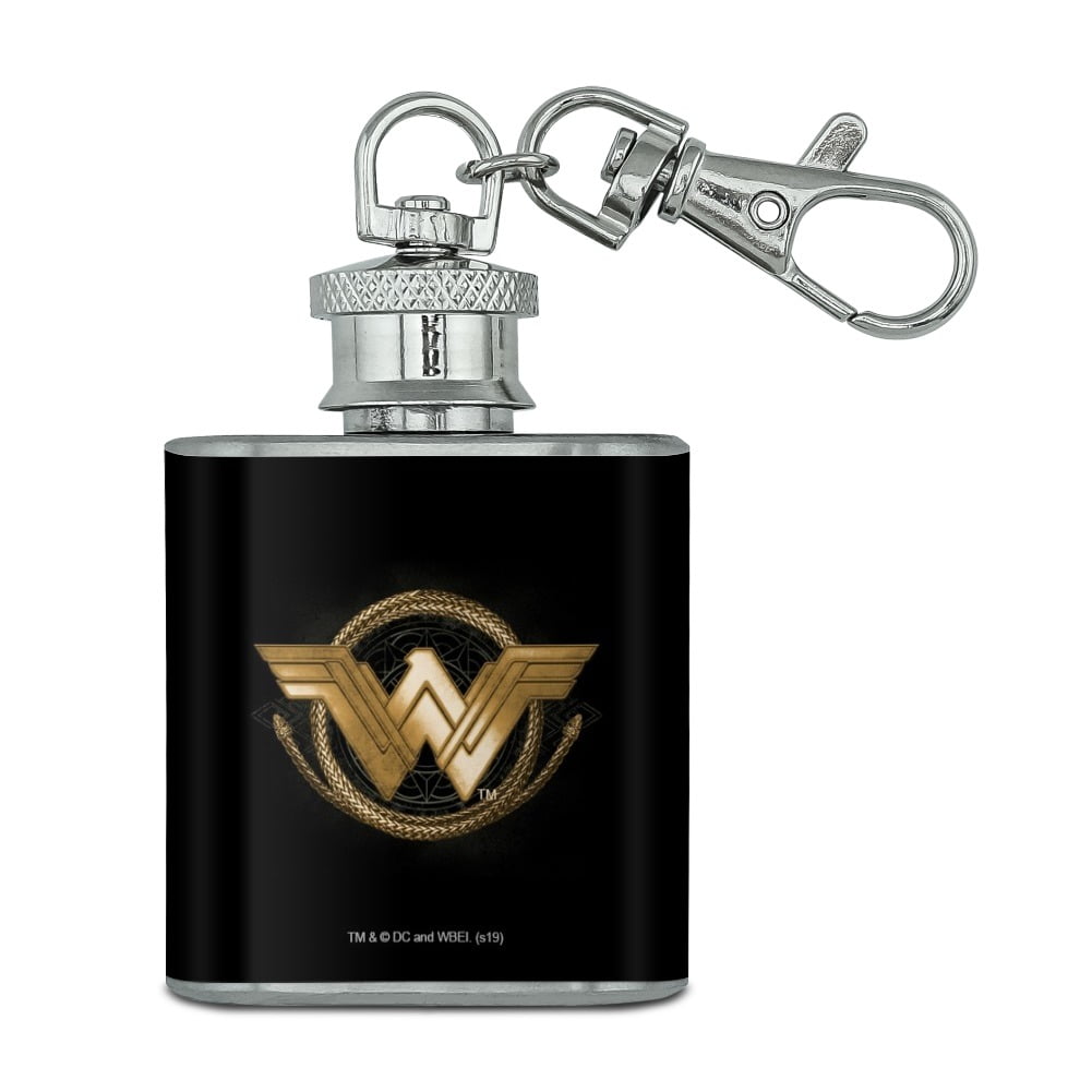 Wonder Woman Movie Golden Lasso Logo Stainless Steel 1oz Mini Flask Key ...