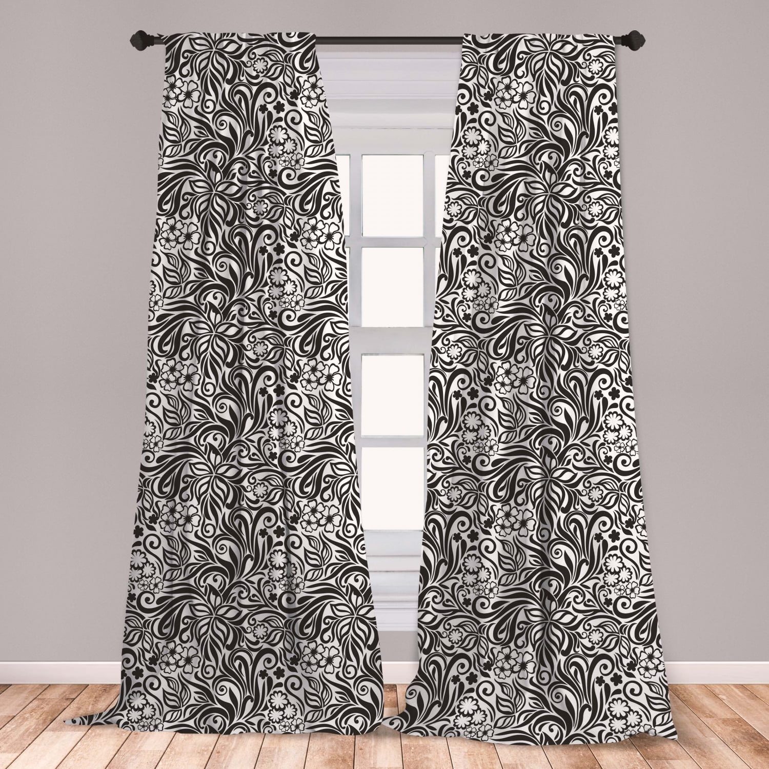 Black and White Curtains 2 Panels Set, Western Scroll Pattern Design ...
