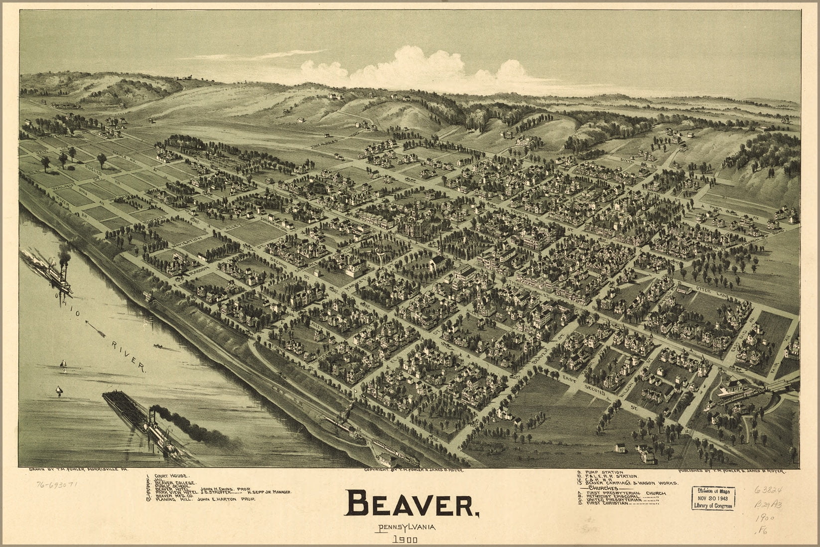 24"x36" Gallery Poster, birdseye view map Beaver, Pennsylvania 1900 ...