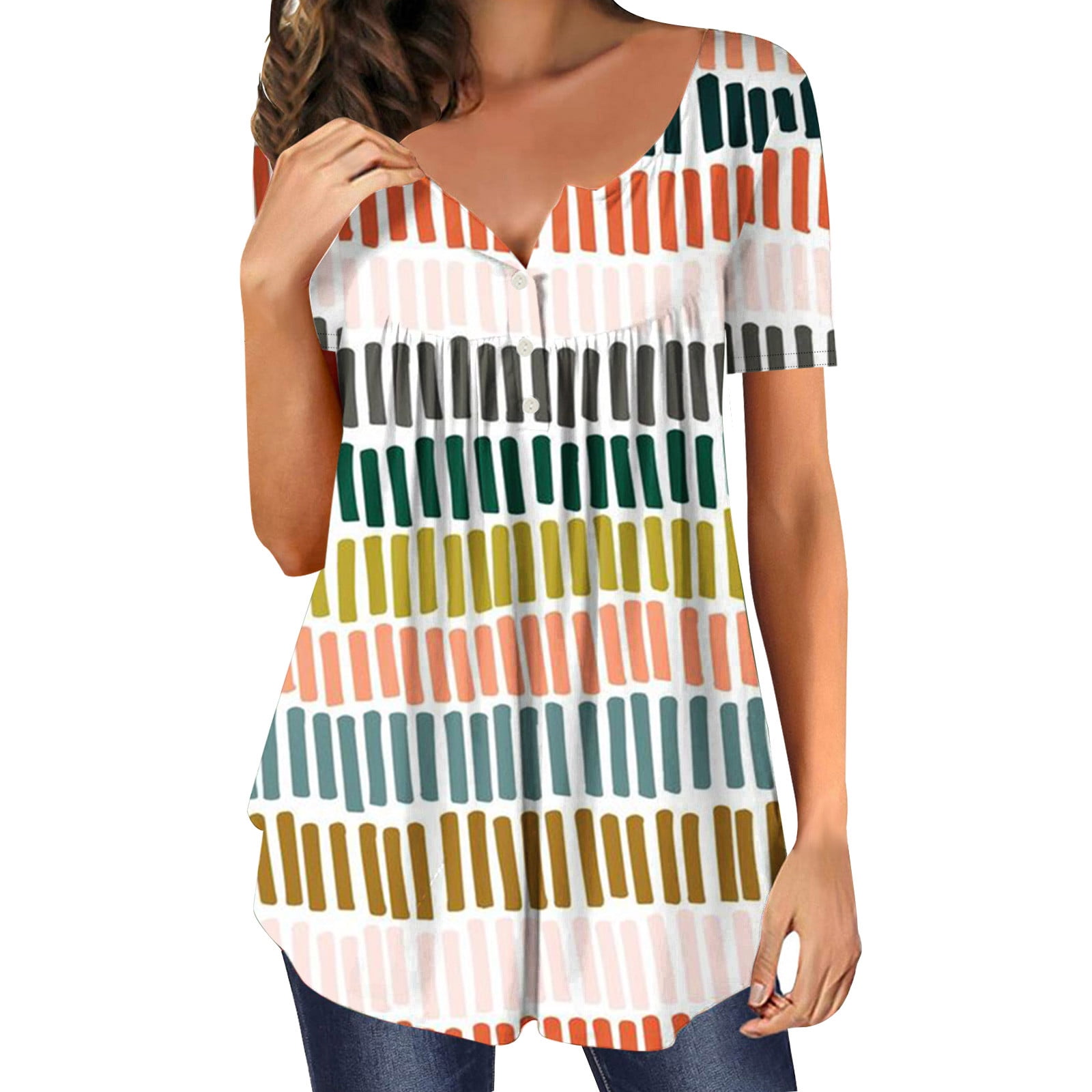 Olyvenn Womens Summer Henley Shirts Tunic Tops Deals Fashion Trendy