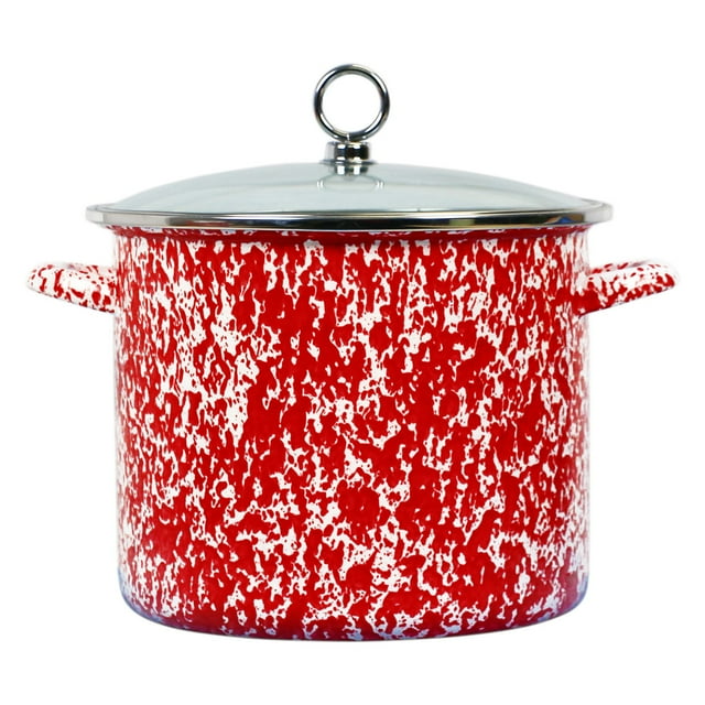 Calypso Basics, 8 Qt. Marble Effect Stock Pot w/ Glass Lid, Red Marble ...