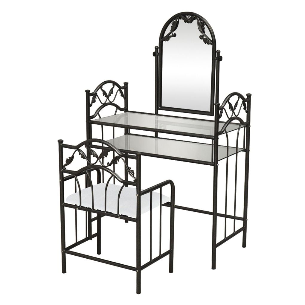 Iron Dressing Table with Mirror and Stool Set for Women s Makeup