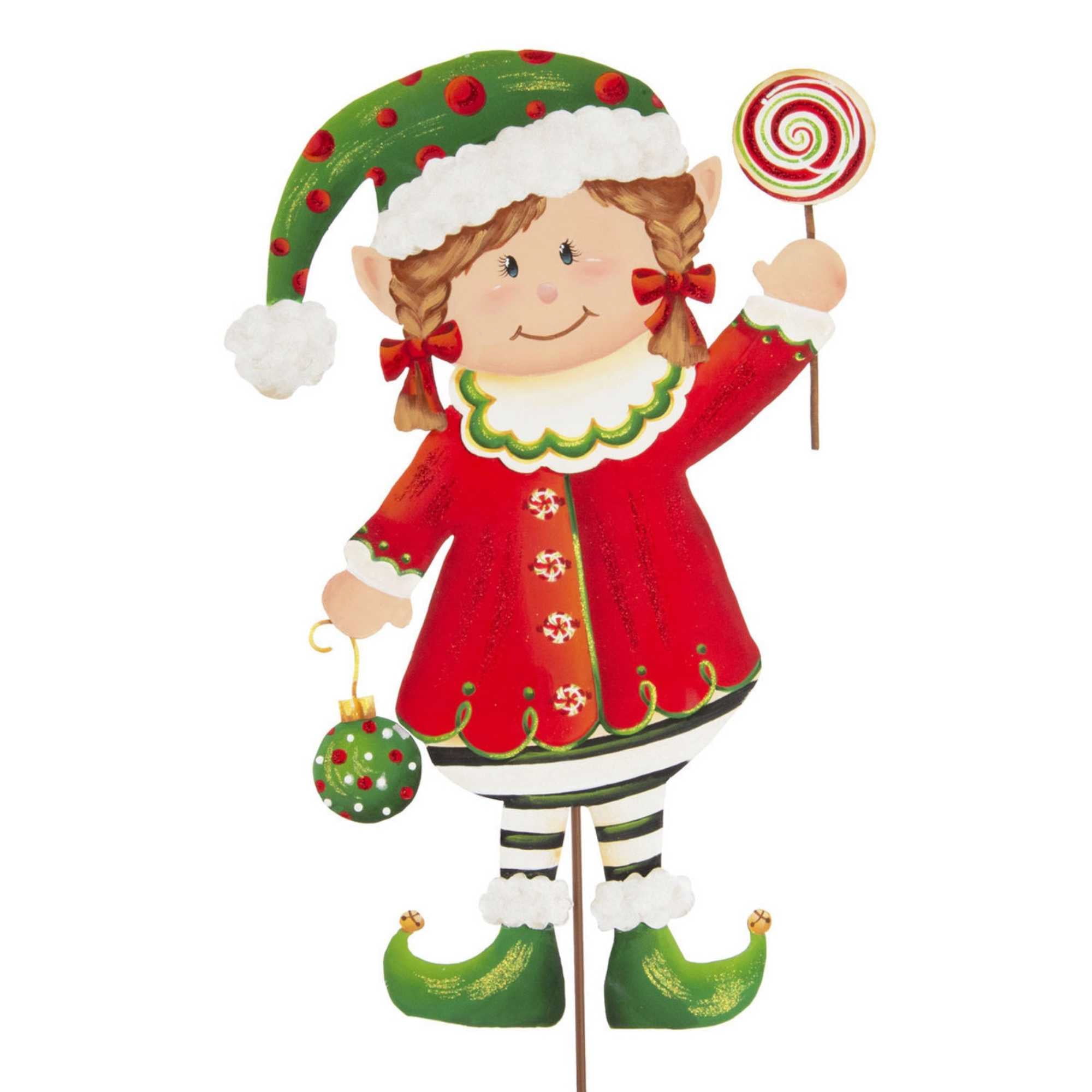 Round Top Collection Santa's Elf Girl Metal Christmas Yard Stake C21023 ...