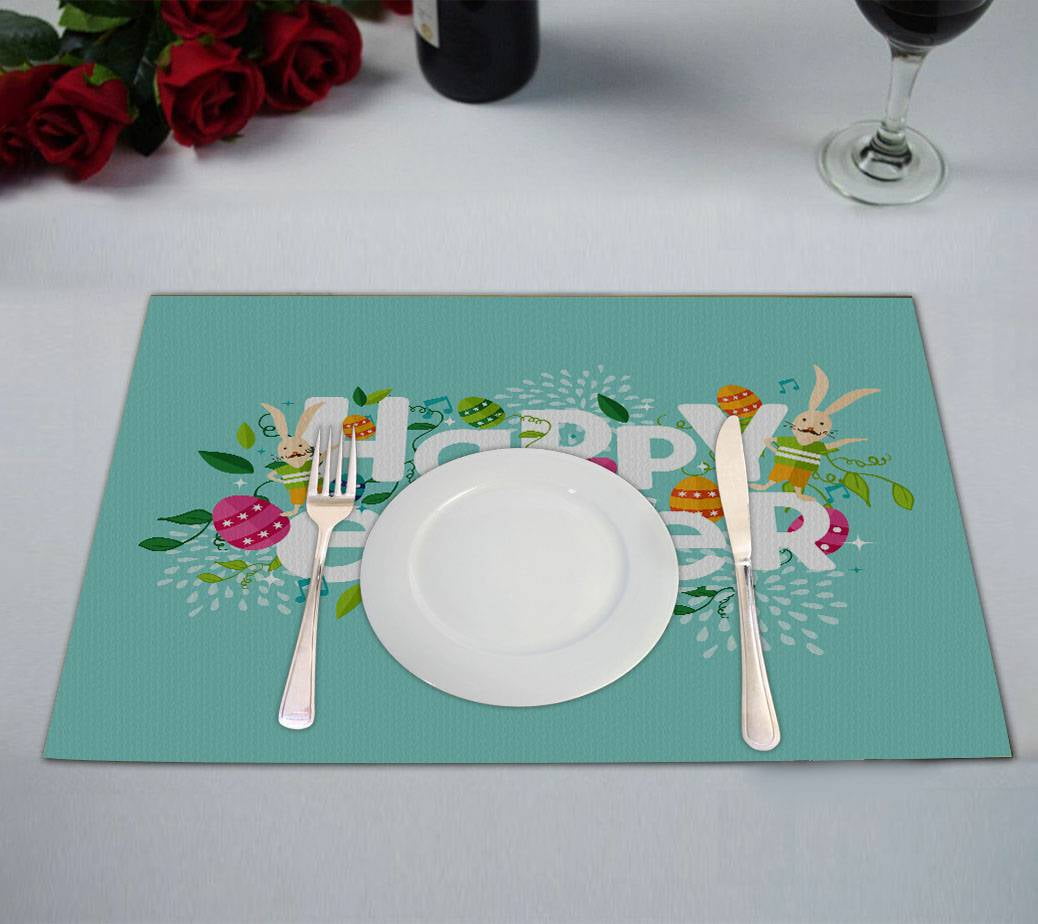 ECZJNT Colorful Happy Easter flowers eggs and rabbit Placemat Table Mat ...