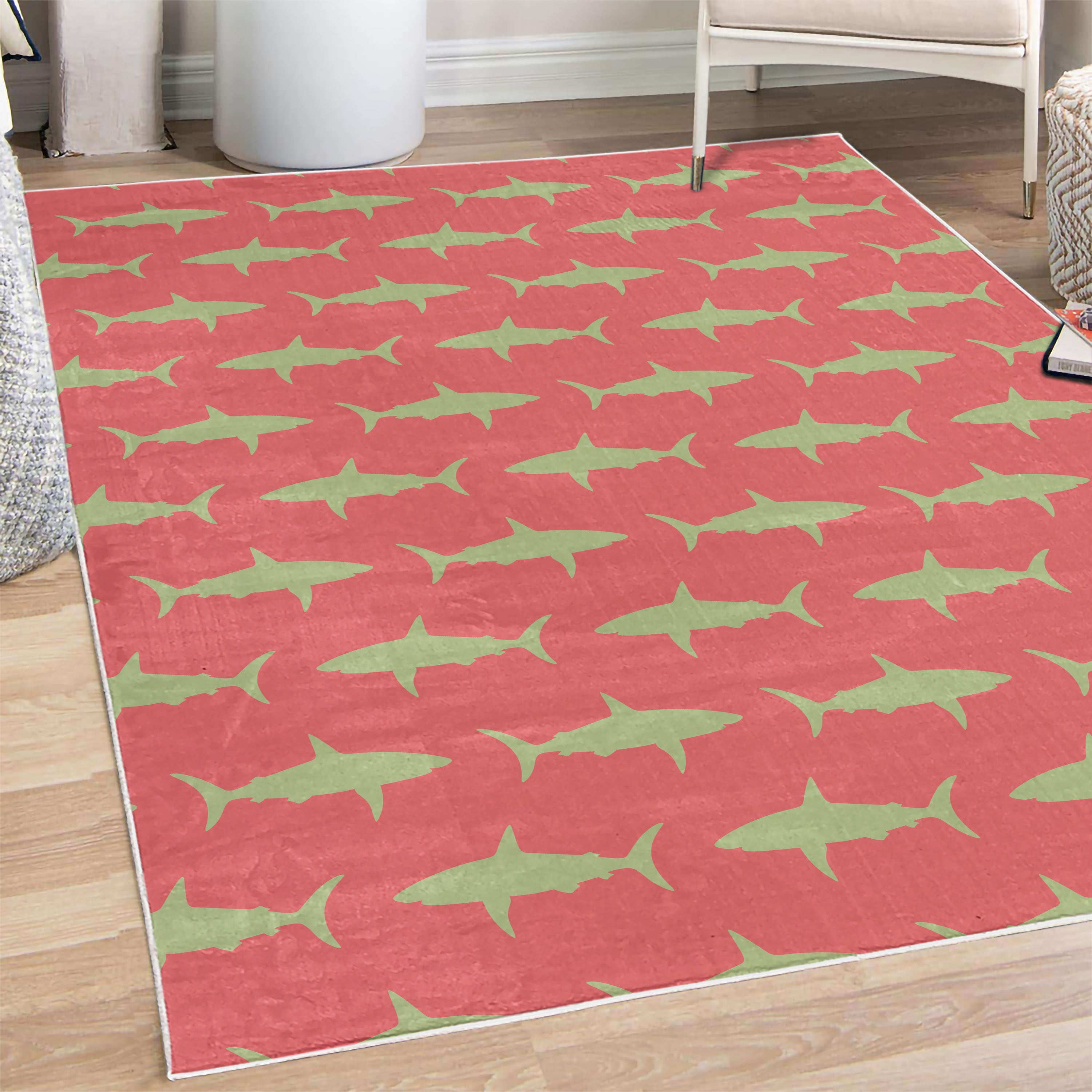 Sea Animals Decorative Rug, Sharks Swimming Horizontal Silhouettes ...